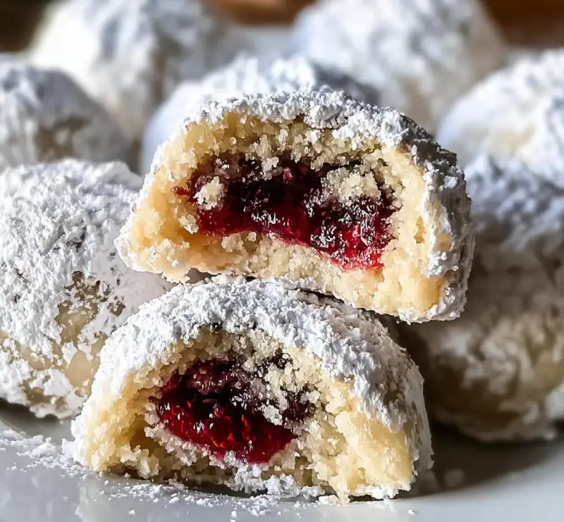 Raspberry Filled Almond Snowball Cookies: Best 3-Step Recipe